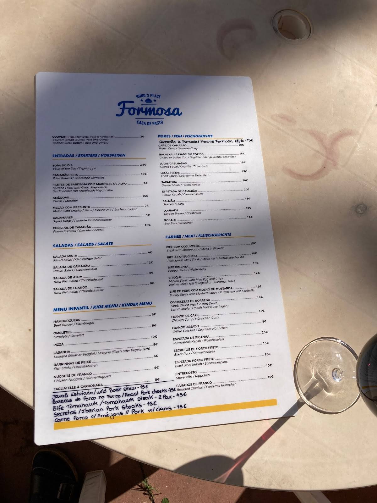 Menu at Casa de Pasto Formosa restaurant, Loulé, R. Dom Afonso Henriques 1