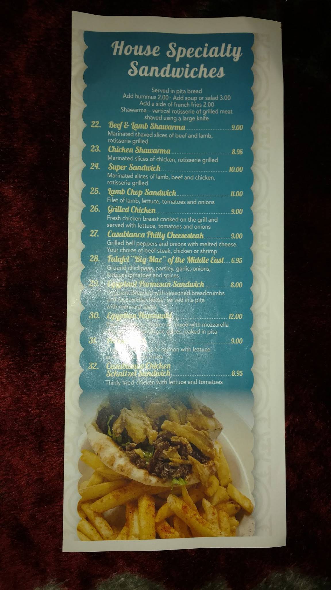 Menu at Casablanca Restaurant, Memphis, Poplar Ave #7