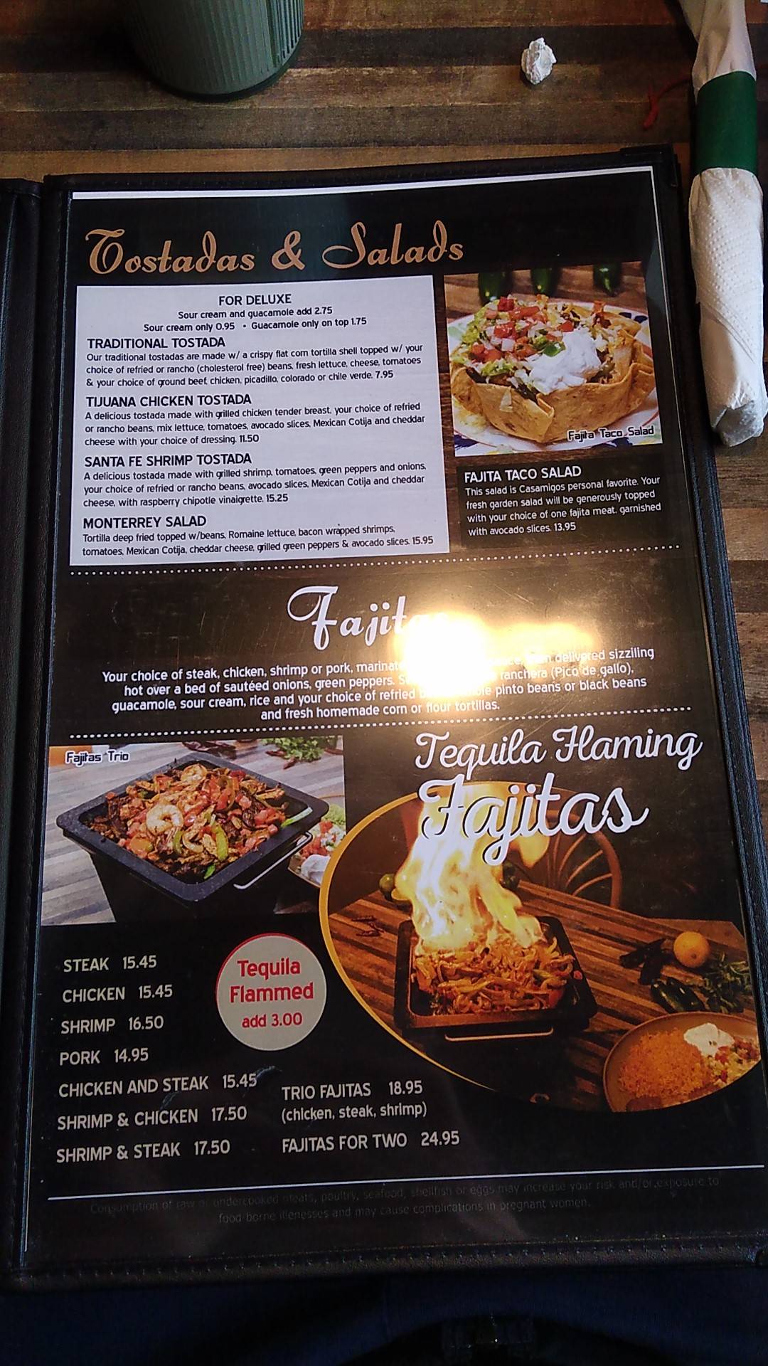 Menu at Casamigos restaurant, Keizer