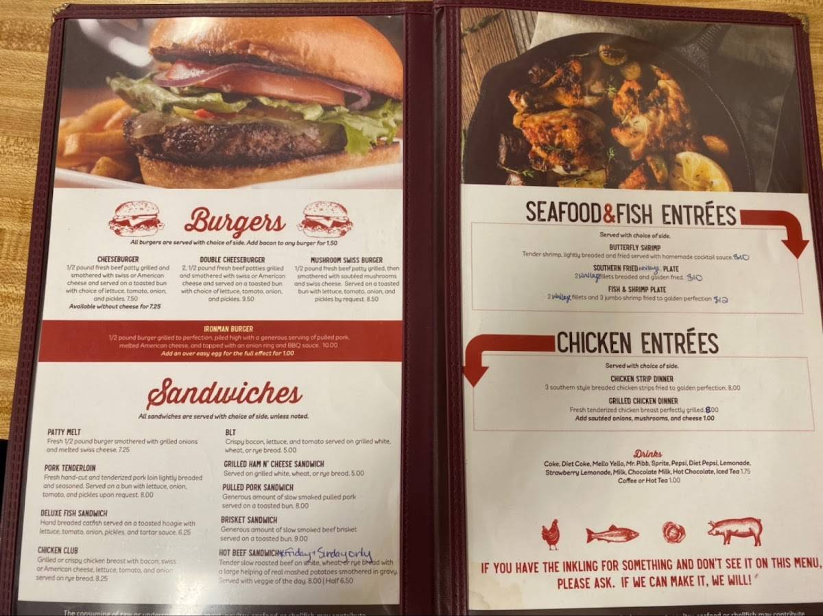 Menu at Cast Iron Cafe, Stanton
