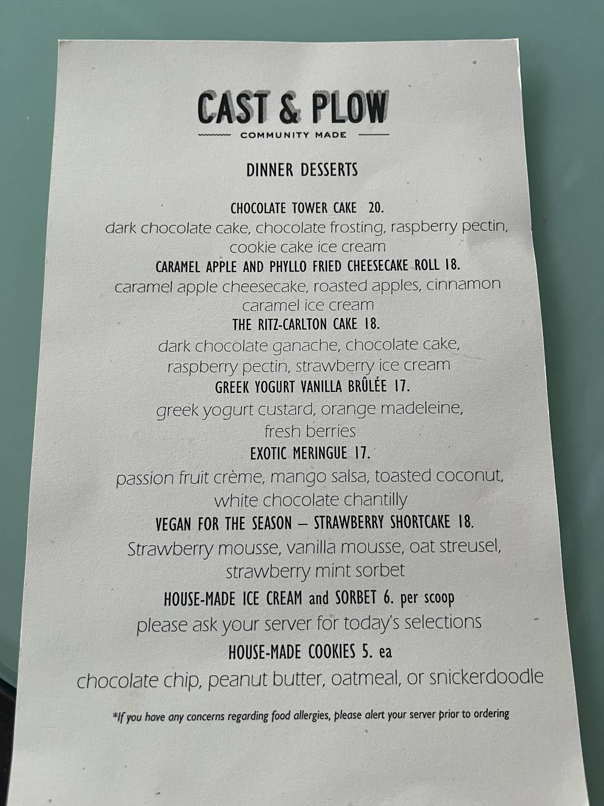 Menu at Cast & Plow restaurant, Marina del Rey