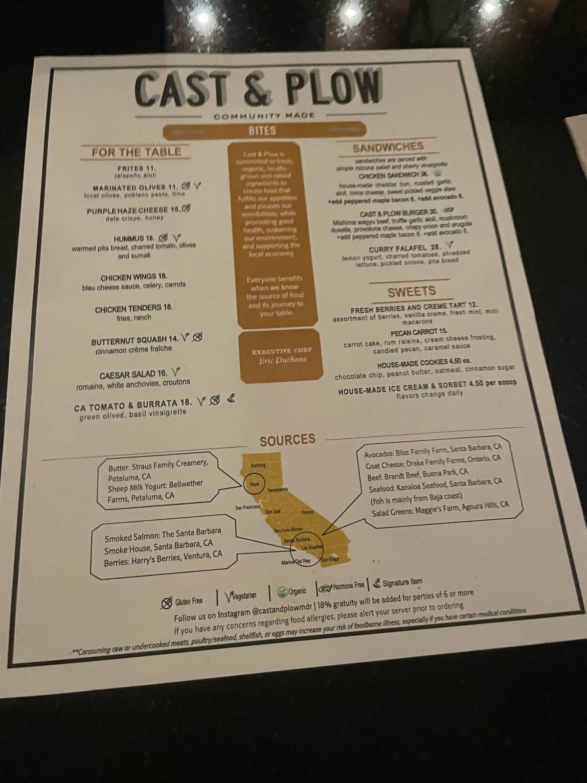 Menu at Cast & Plow restaurant, Marina del Rey