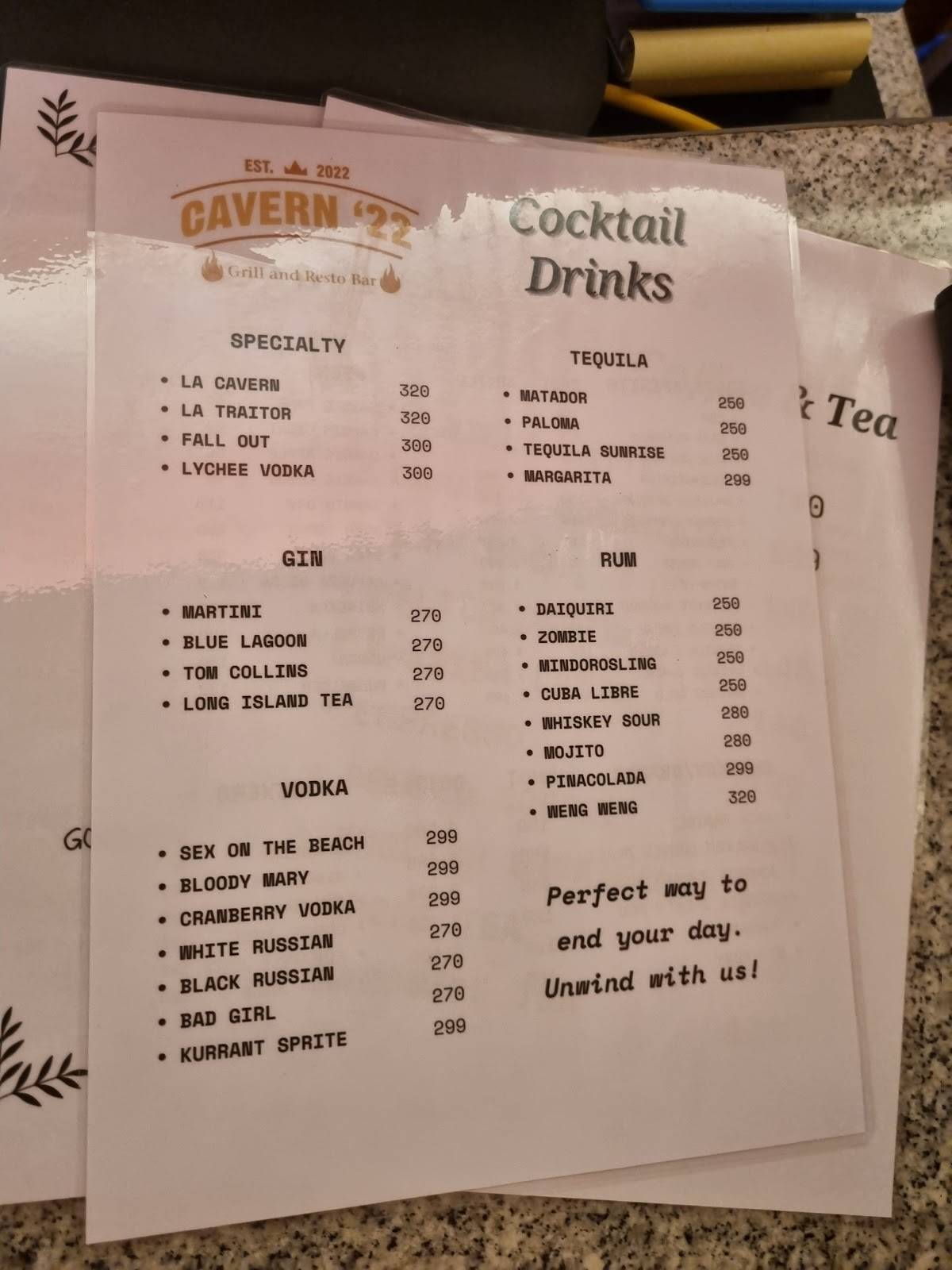 Menu at Cavern '22 Grill and Resto Bar, Santa Rosa