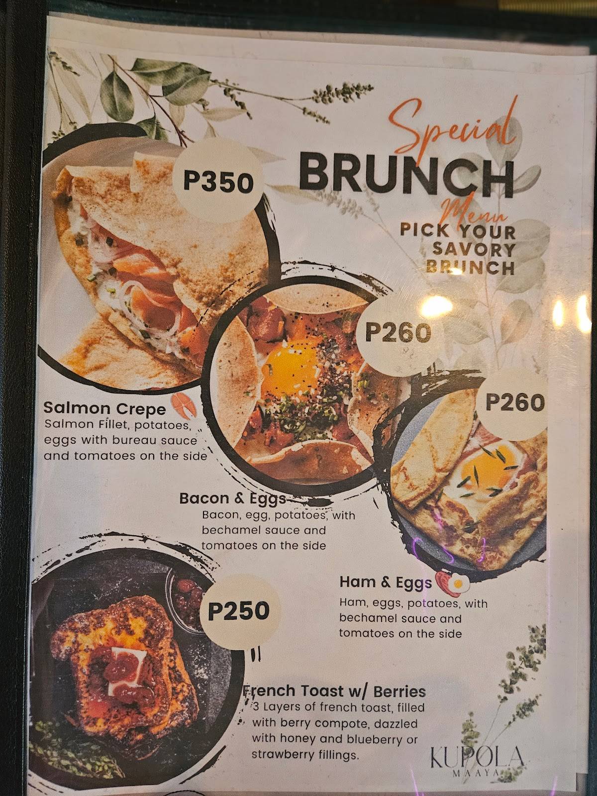 Menu at Kupola Maaya Cafe, Cebu City