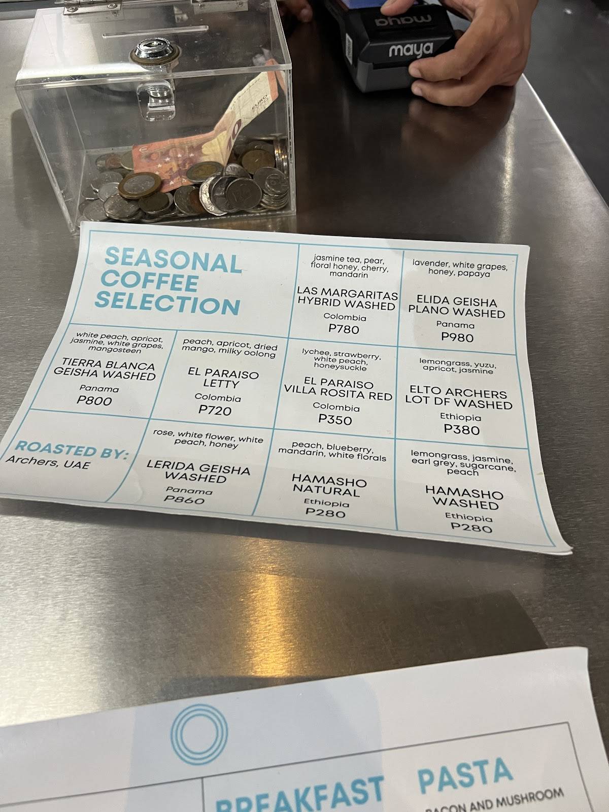 Menu at Tightrope Coffee cafe, Cebu City, M. L. Quezon Avenue