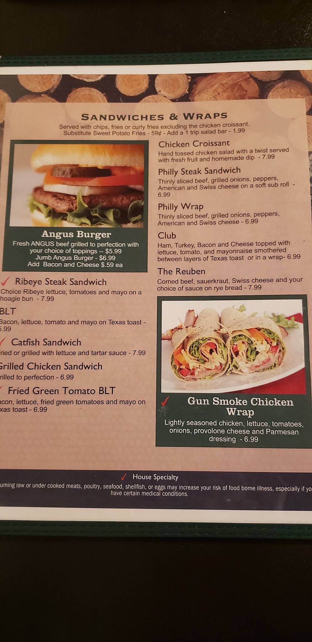 Menu at Cedar Landing restaurant, Winfield