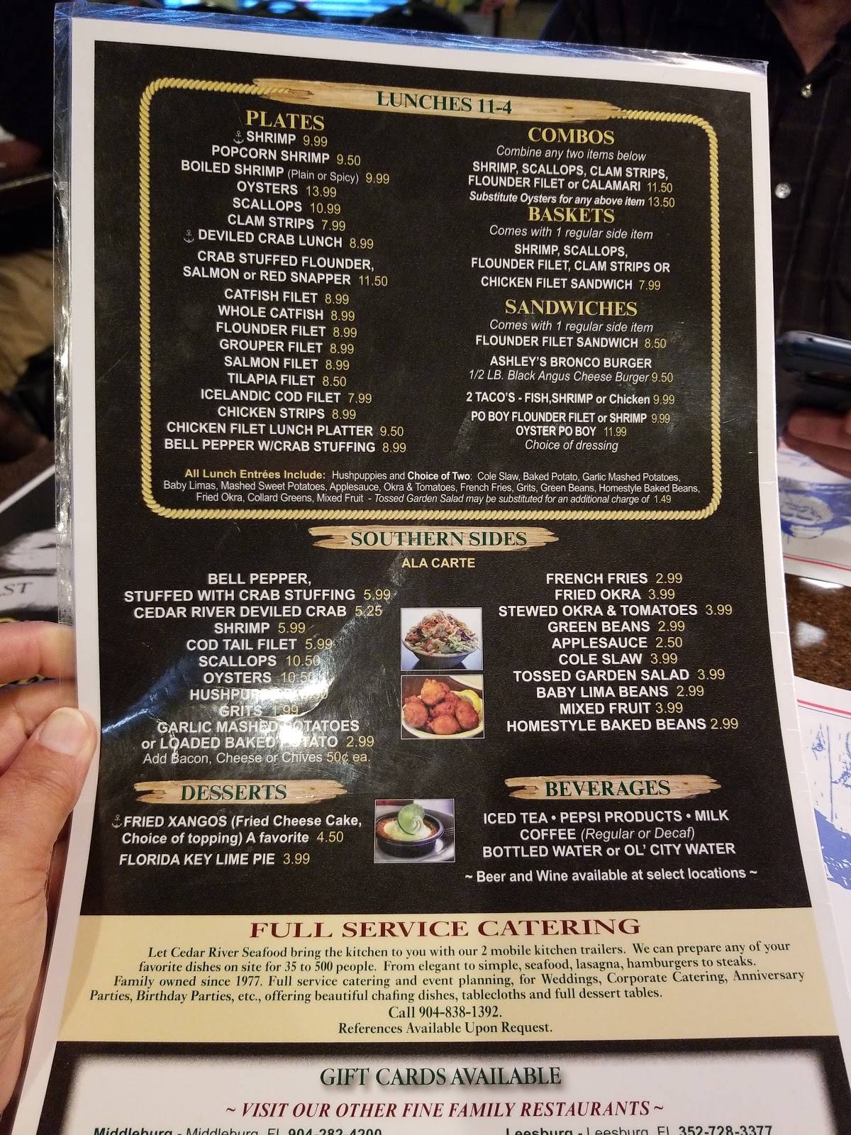 Menu at Cedar River Seafood restaurant, Fernandina Beach, Sadler Rd