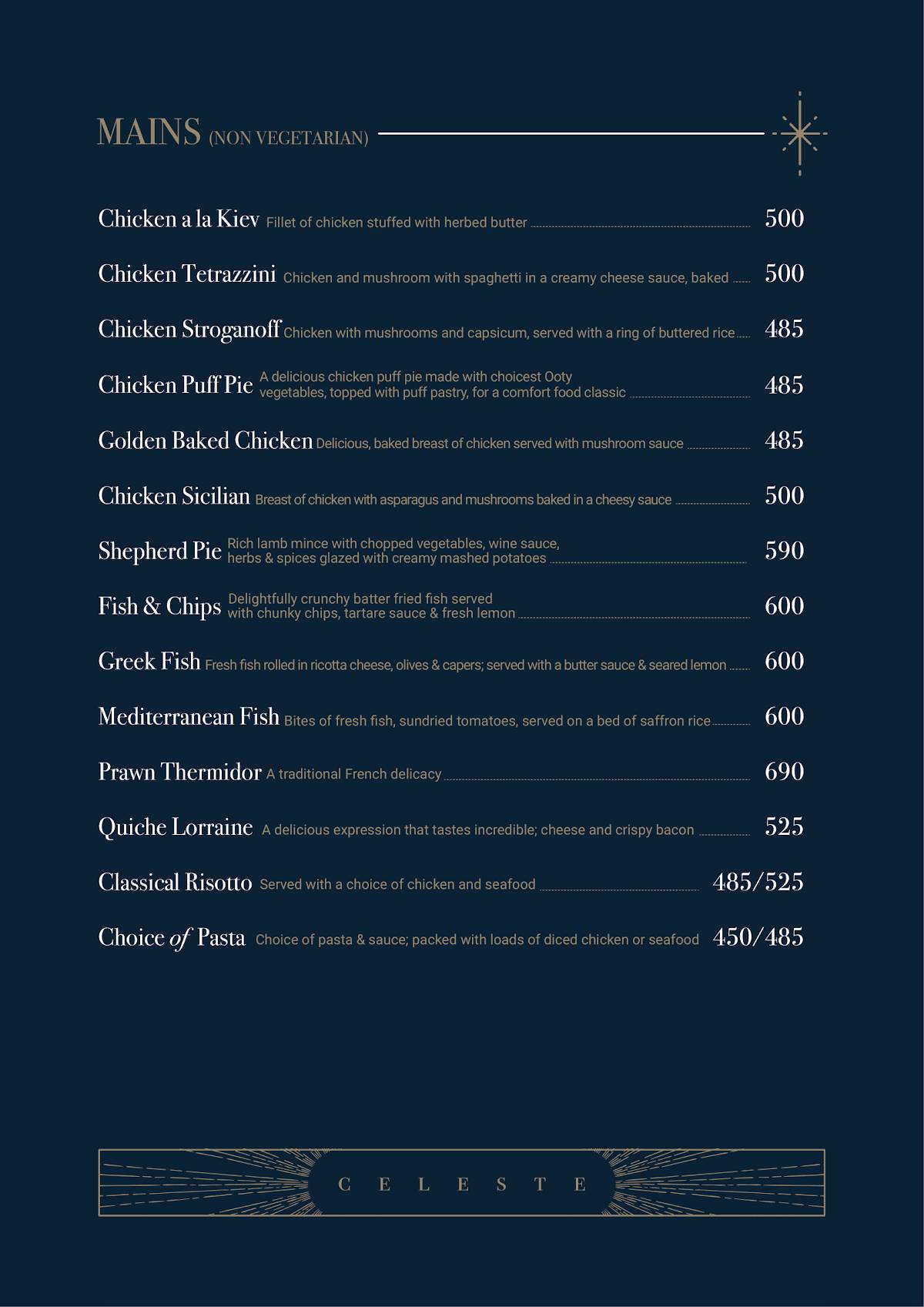 Menu at Celeste by Mindescapes, Ooty
