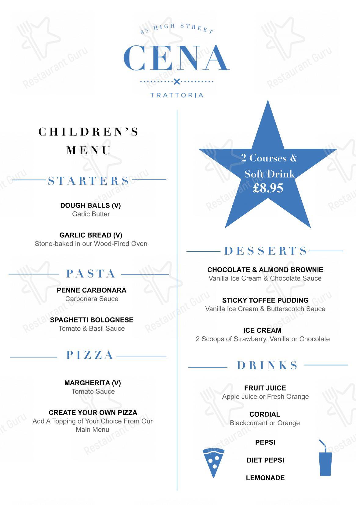 Menu at Cena Trattoria restaurant, Yarm