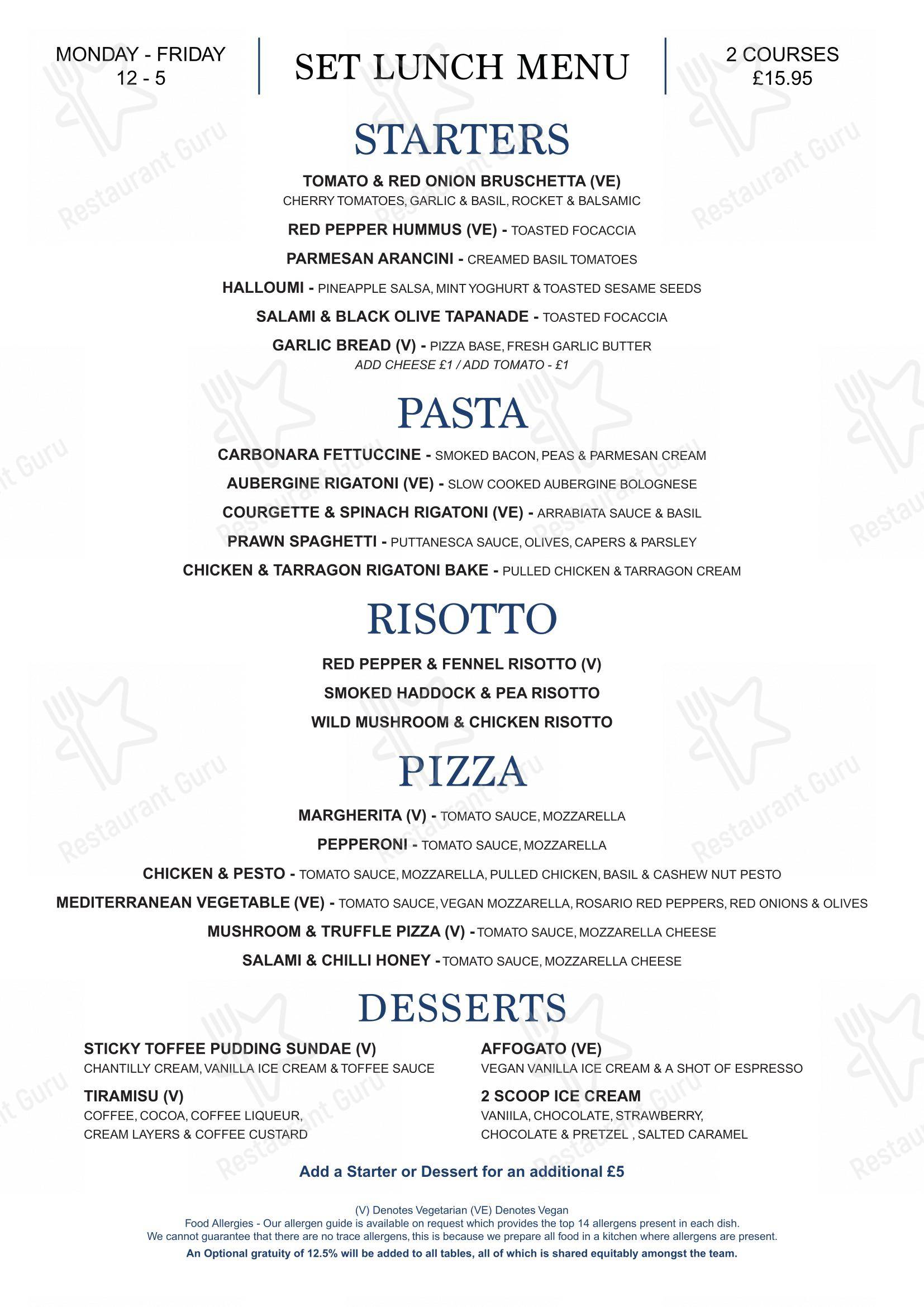 Menu at Cena Trattoria restaurant, Yarm