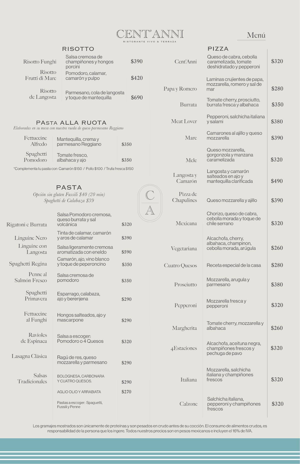 Menu at Centanni Ristorante pizzeria, San Miguel de Allende