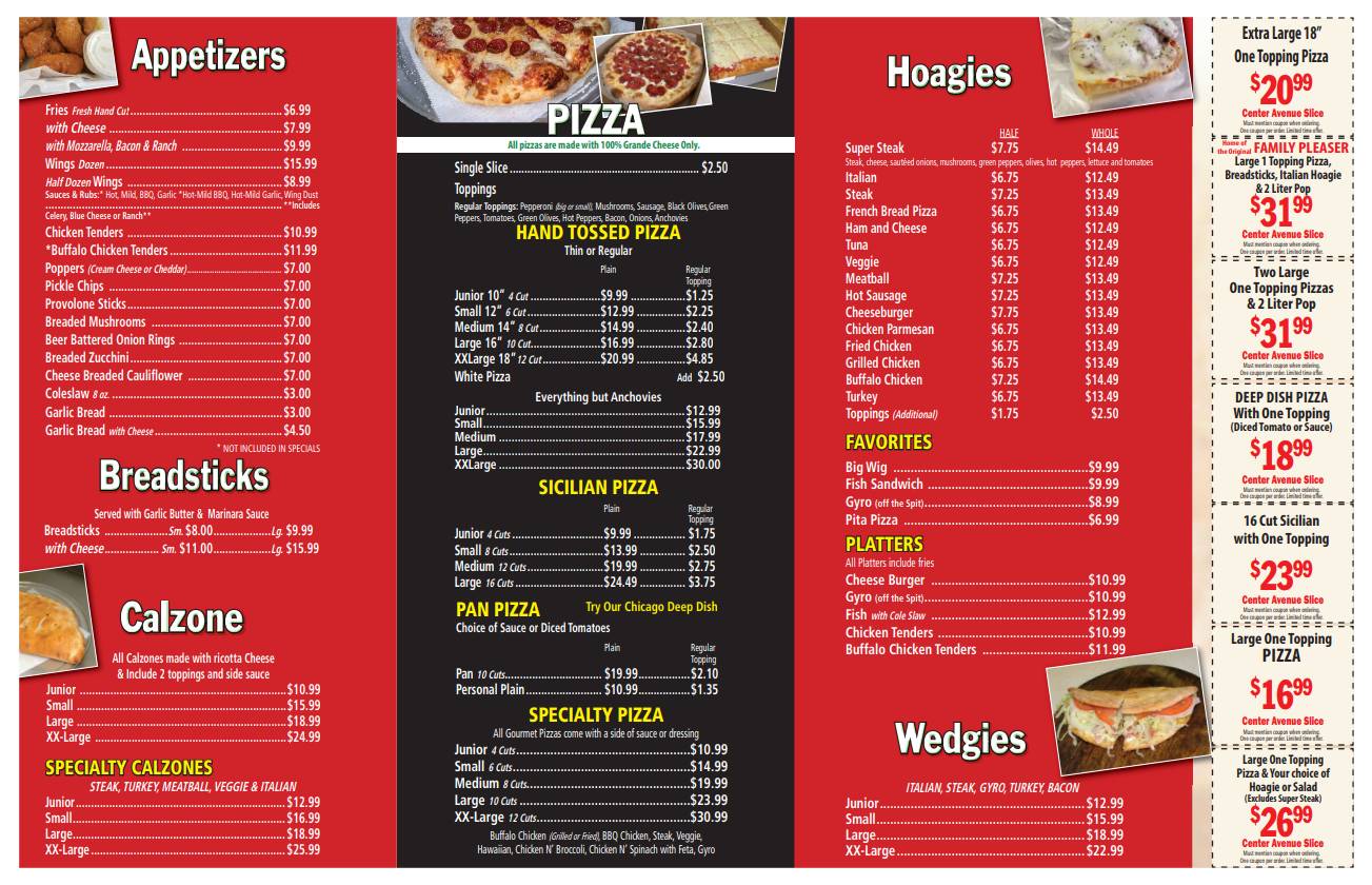 Menu at Center Avenue Slice pizzeria, West View