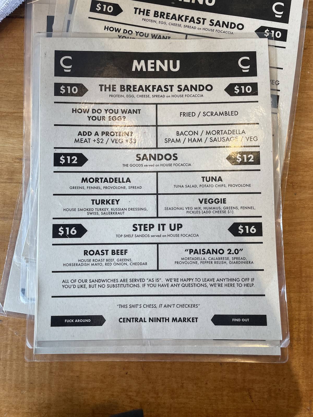 Menu at Central 9th Market restaurant, Salt Lake City