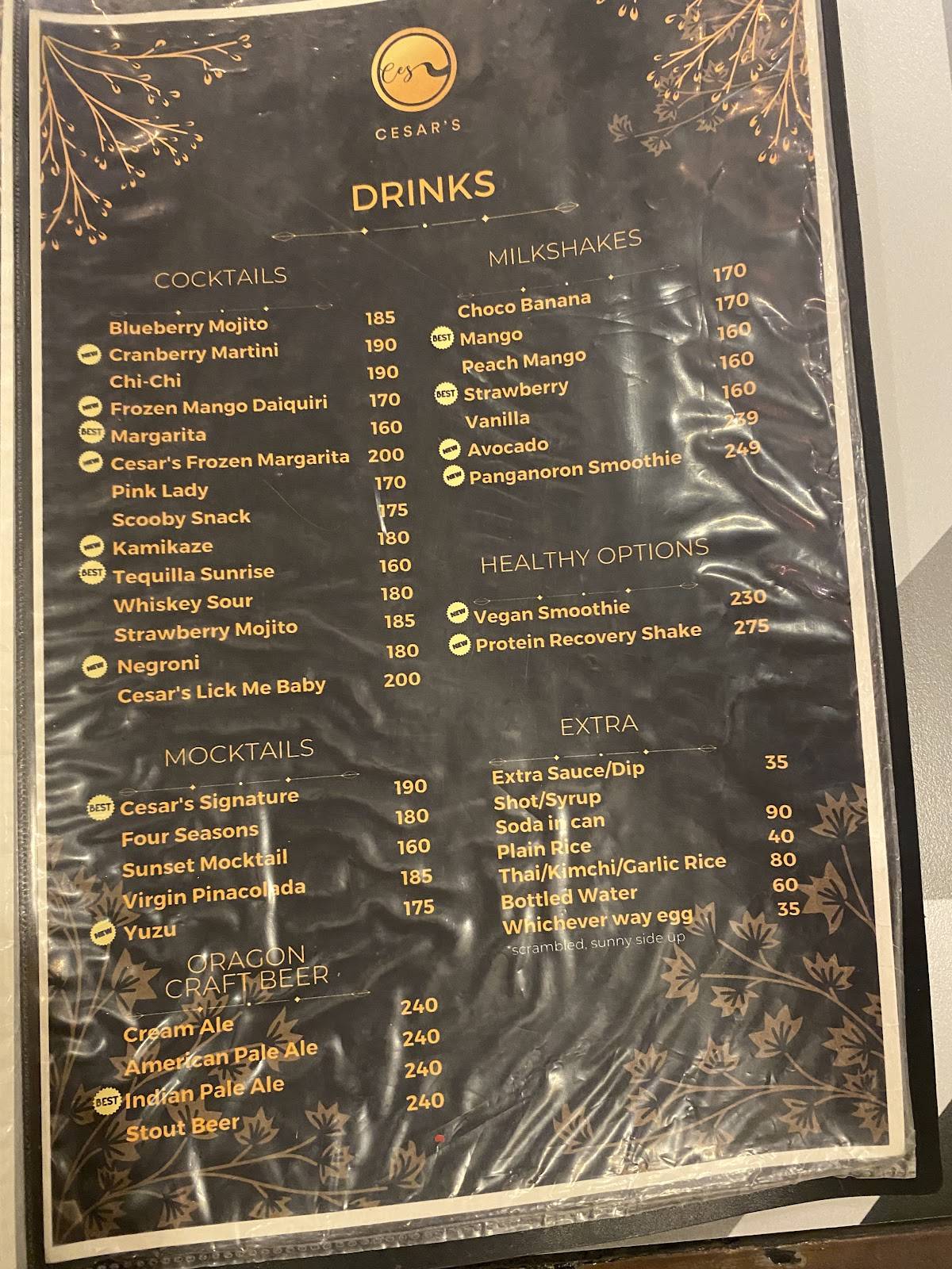 Menu at Cesar's pub & bar, Legazpi City