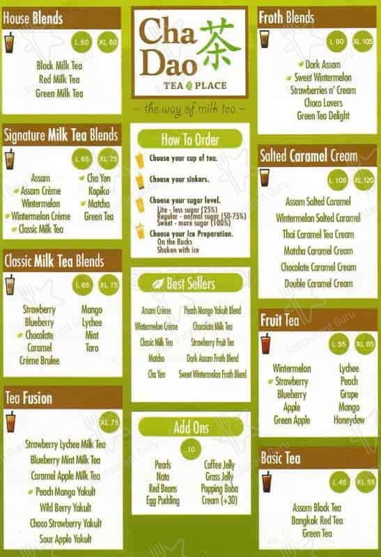 Menu at Cha Dao Tea Place cafe, Marikina, Robinson's Supermarket