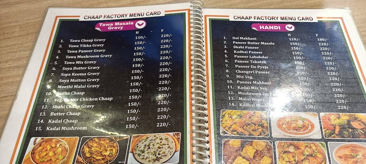 Menu at Chaap Factory, Shamli