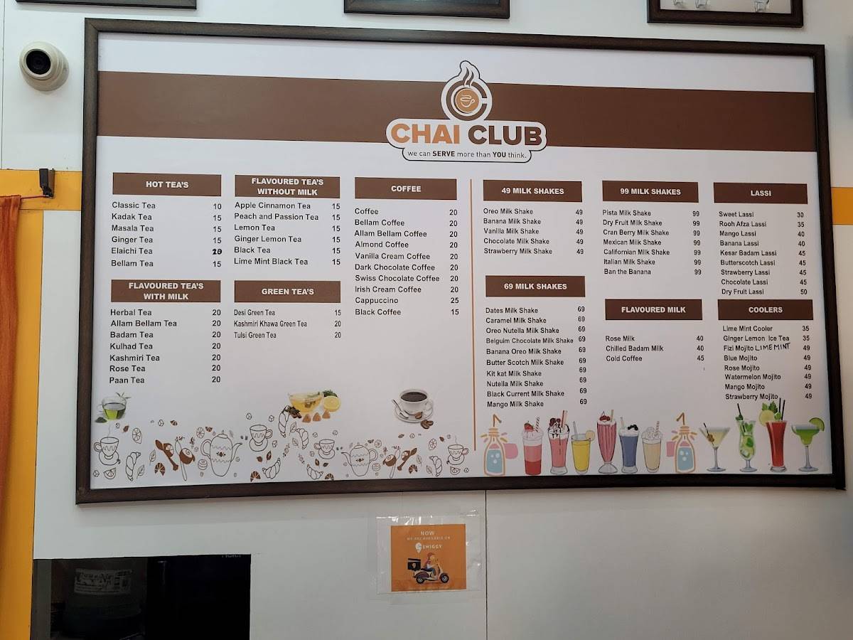 Menu at Chai Club, Secunderabad, FG5V+489
