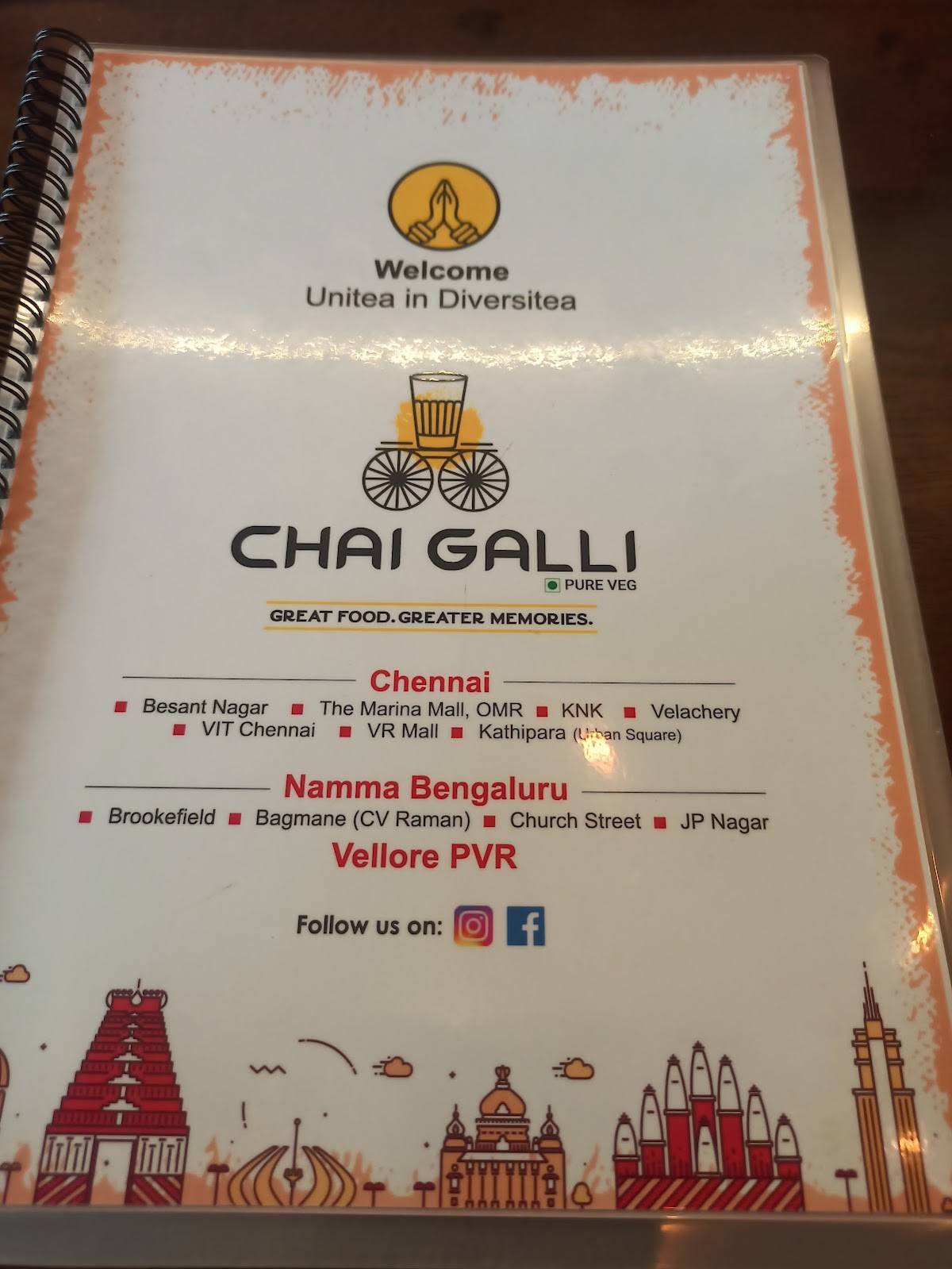 Menu at Chai Galli, Bengaluru, 7th cross