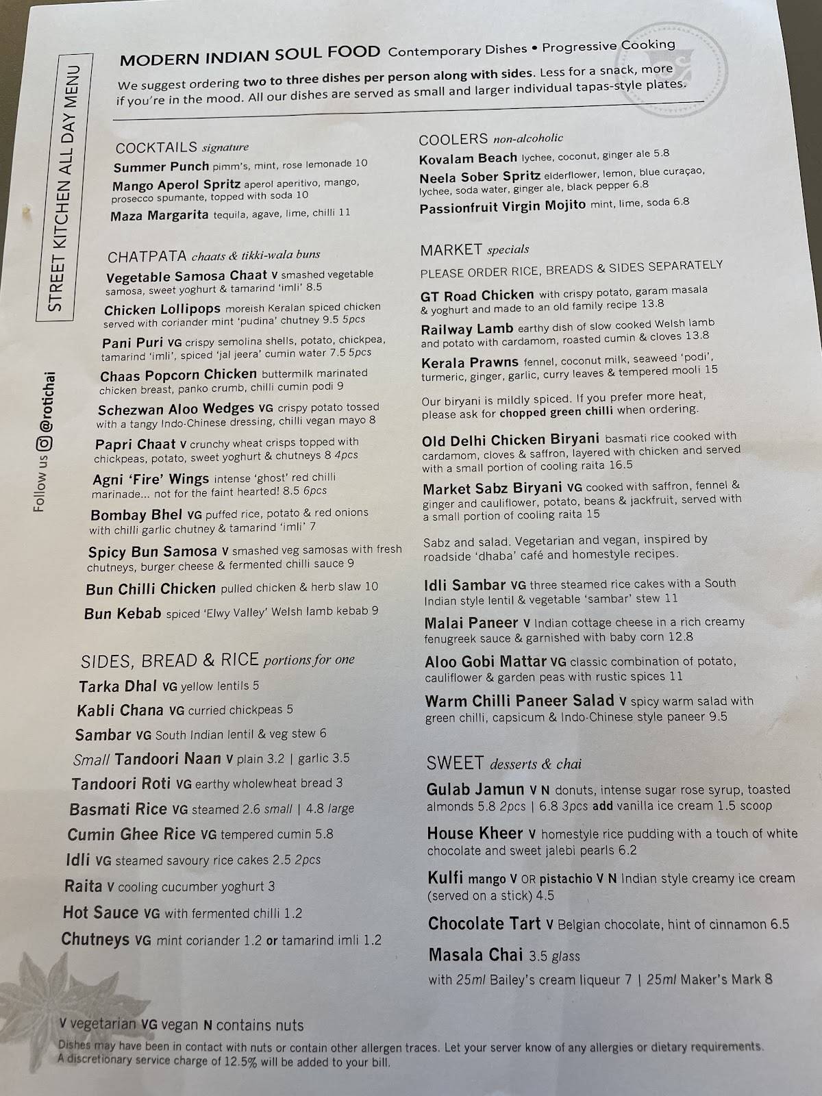 Menu at Chai Roti restaurant, Nottingham, Bramcote Ln