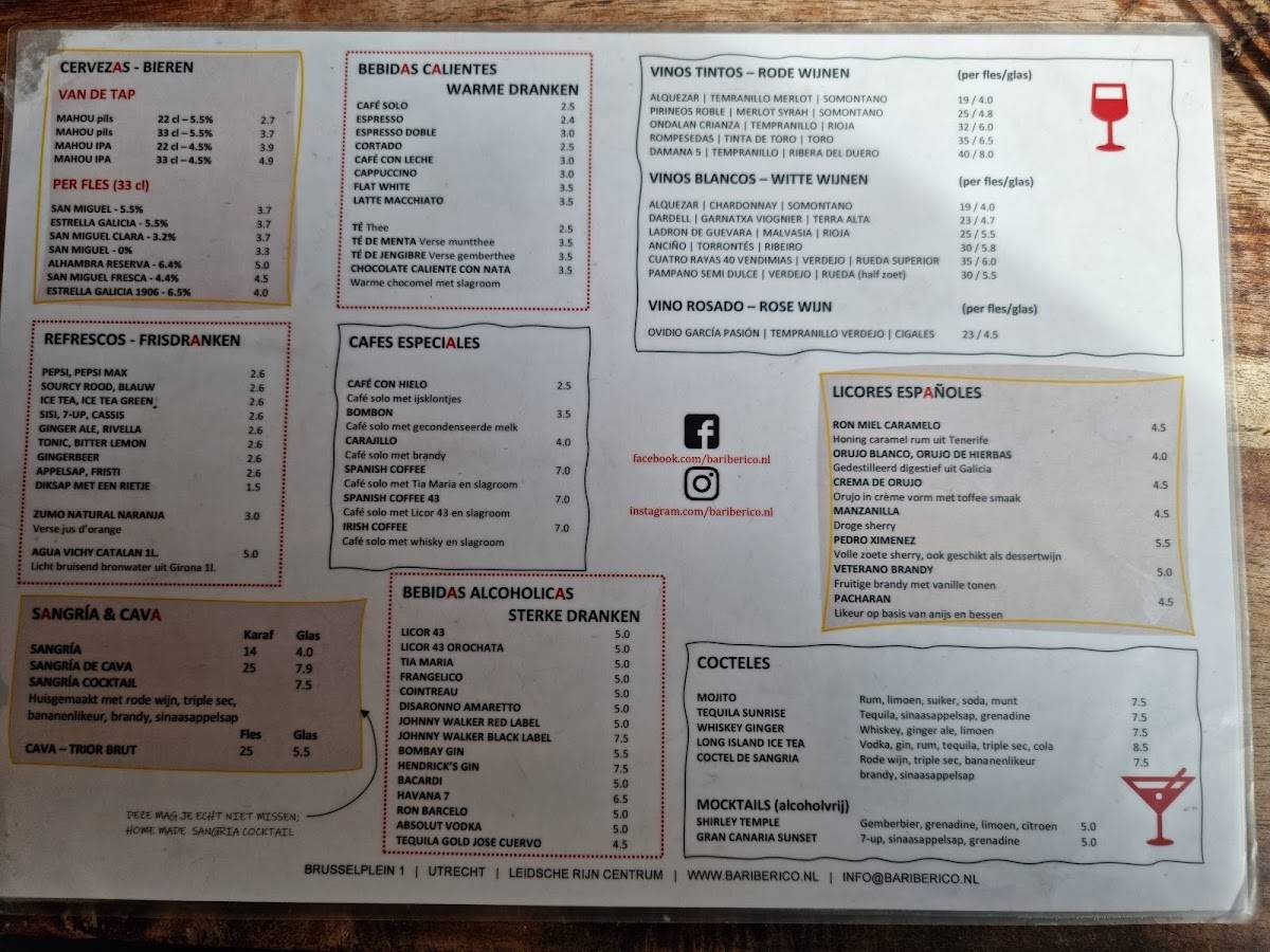 Menu at Champañeria Los Amigos pub & bar, Utrecht
