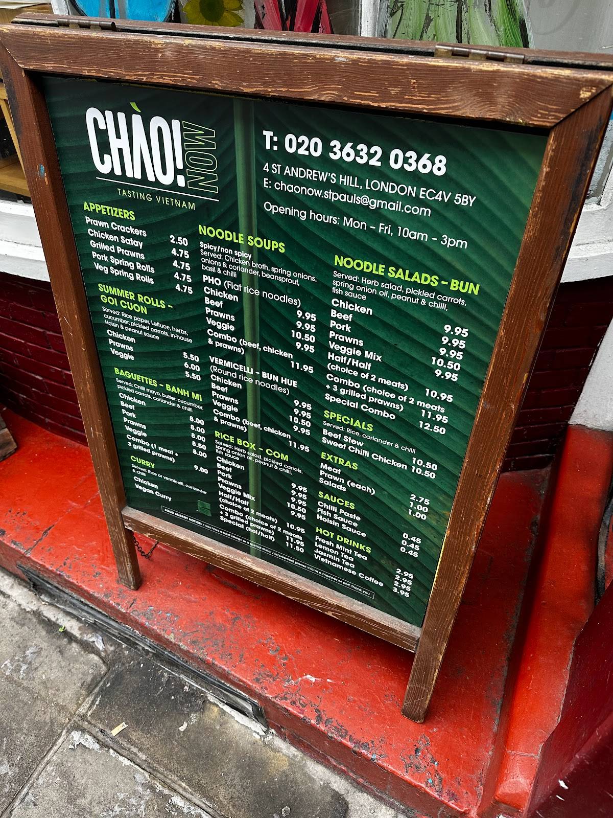 Menu at Chao Now restaurant, London, 4 St Andrew's Hill