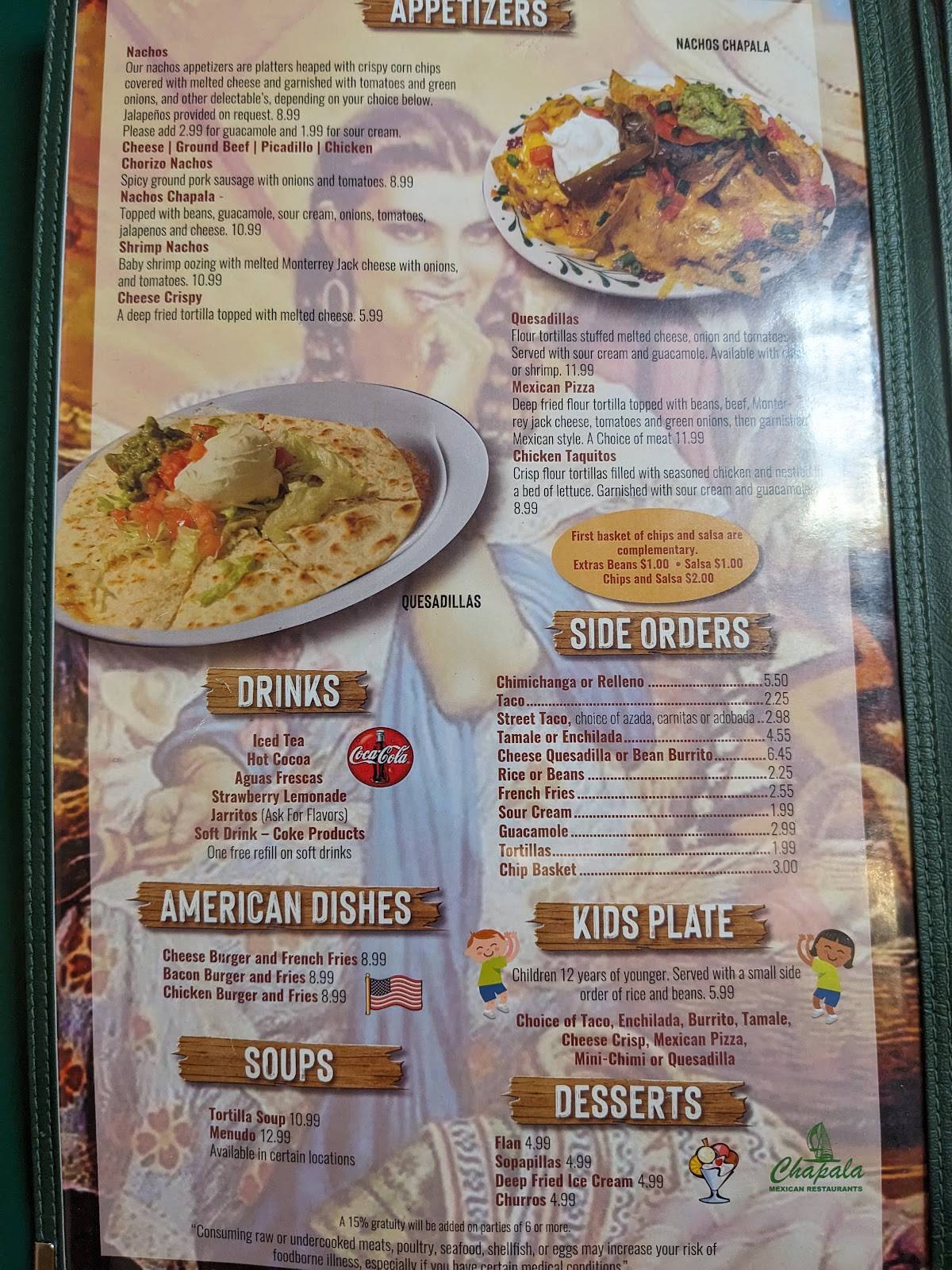 Menu at Chapala Mexican Restaurant, Boise, S Vista Ave