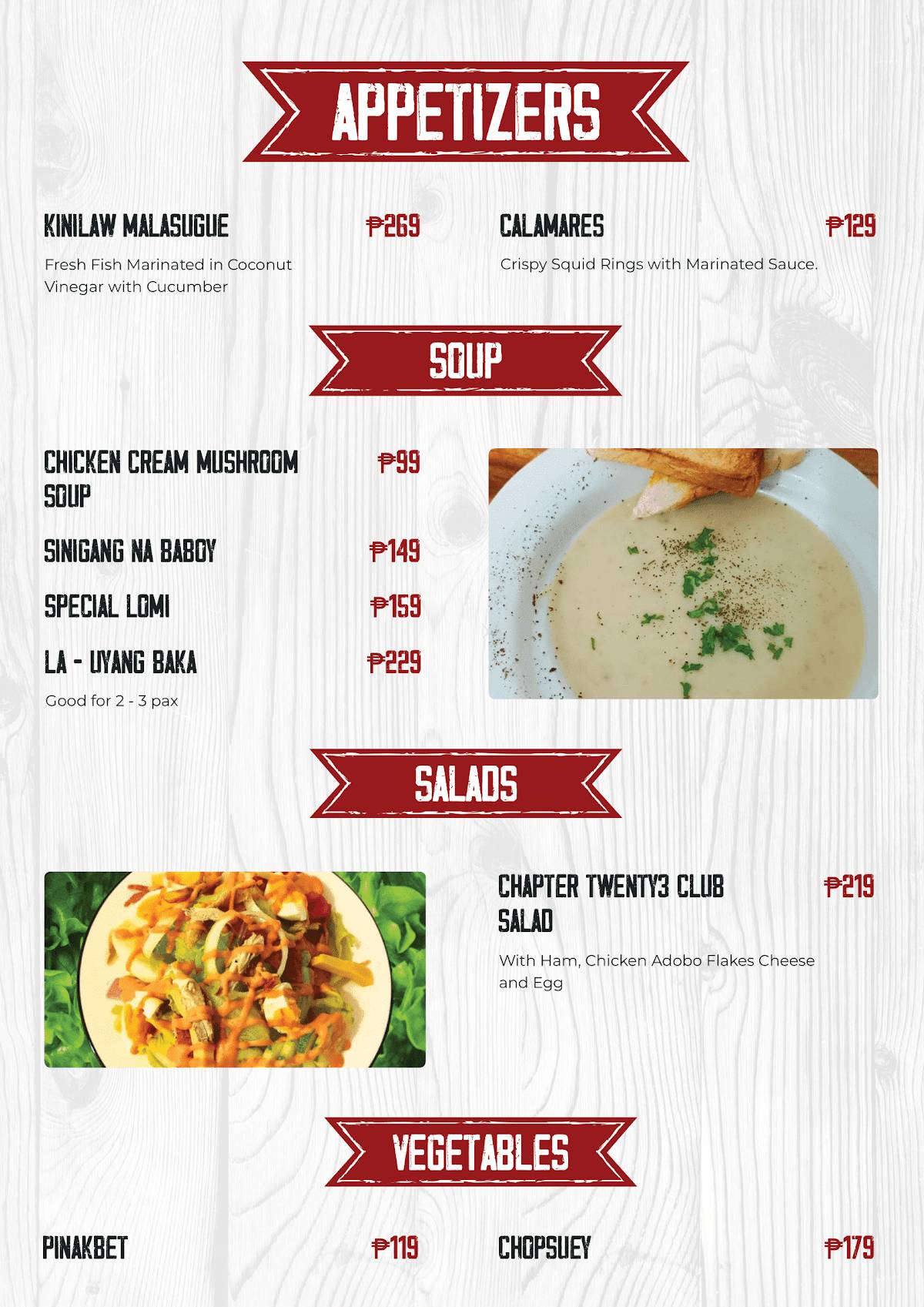 Menu at Chapter Twenty3 Restaurant & Cafe, Malaybalay City