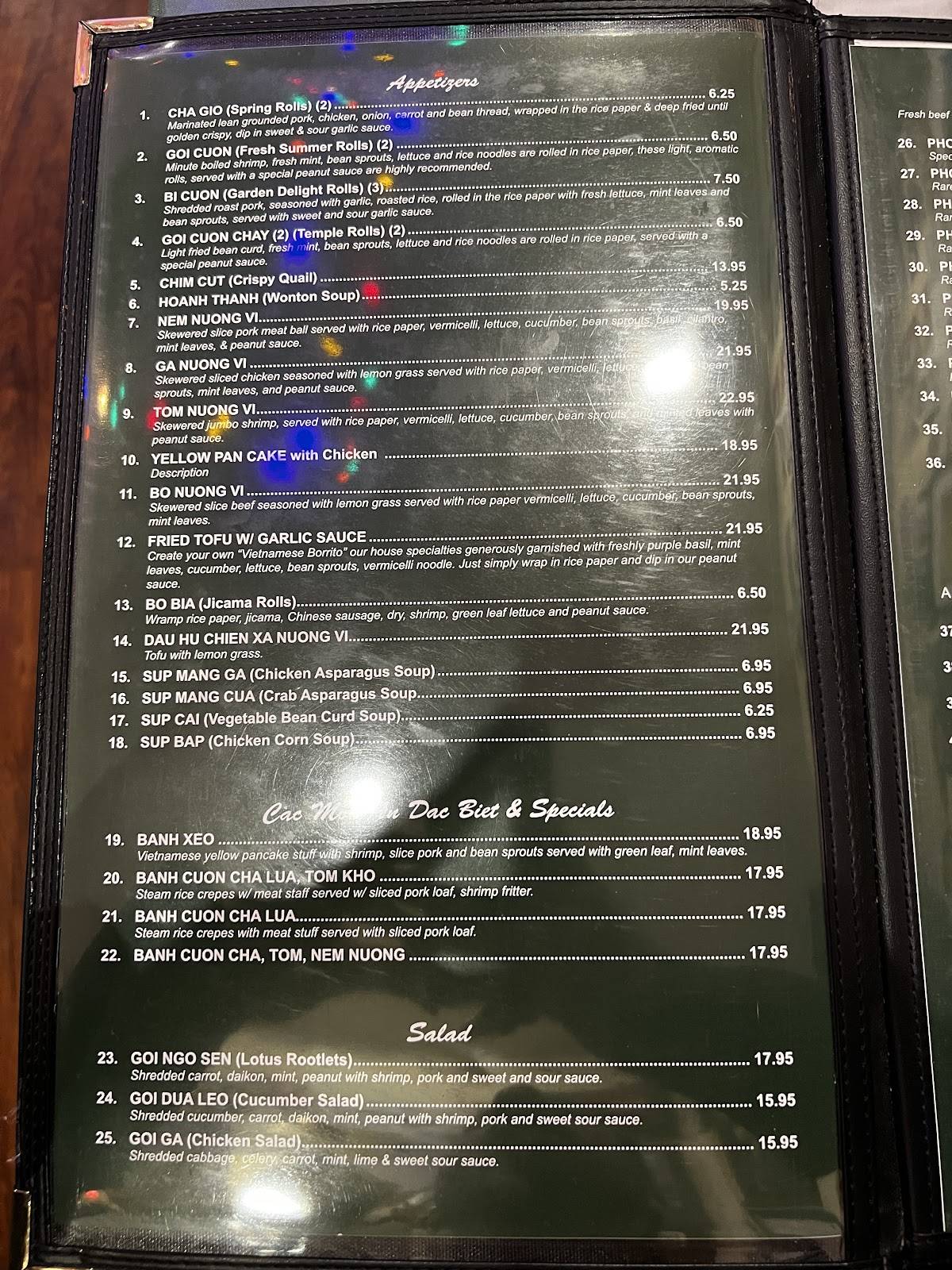 Menu at Lang Van restaurant, Charlotte