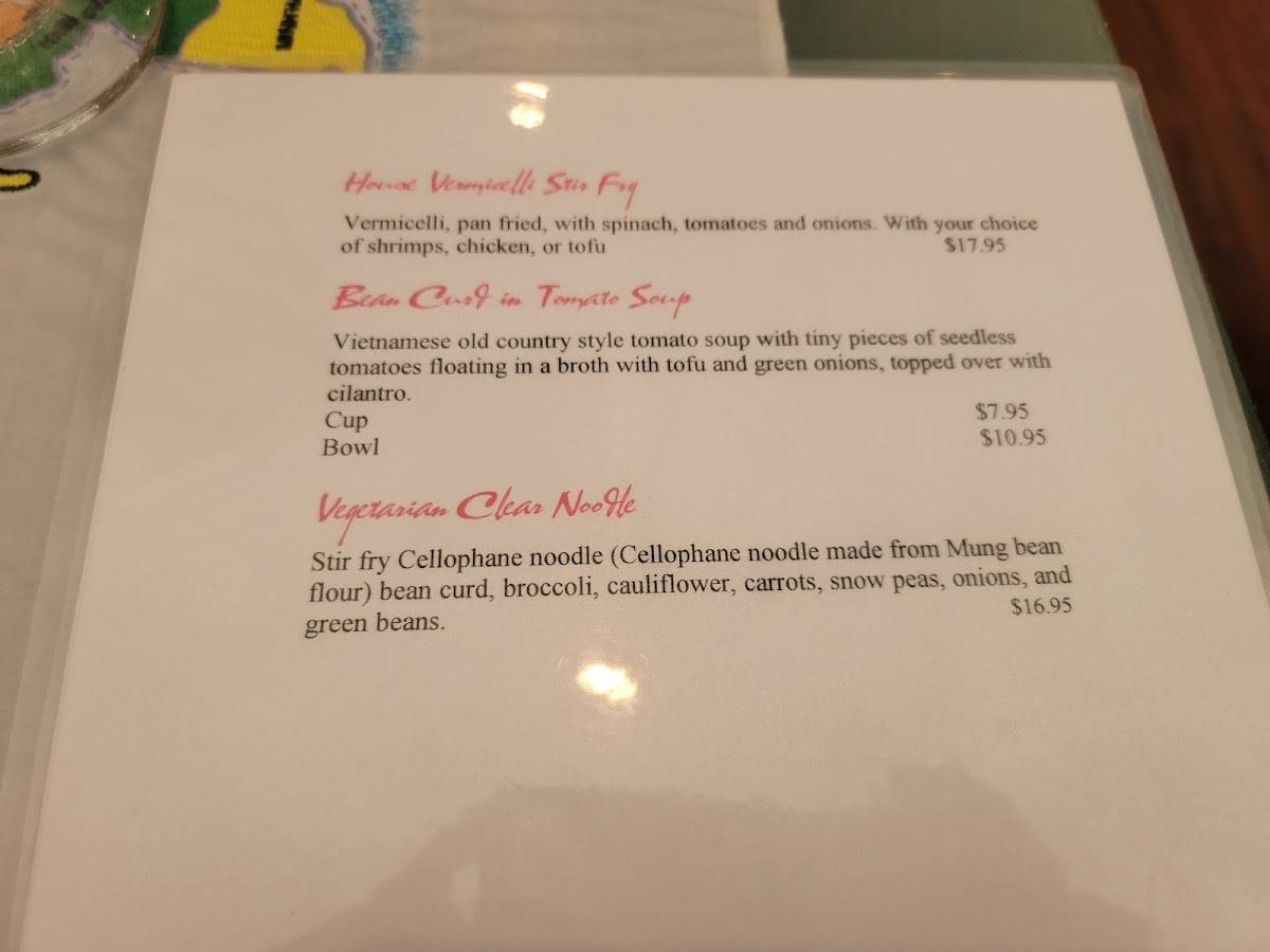 Menu at Lang Van restaurant, Charlotte