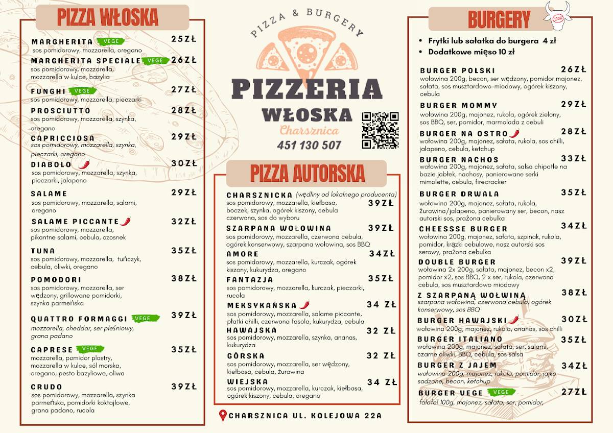 Menu at Pizzeria Włoska Charsznica - Pizza Burger Sushi, Miechów-Charsznica