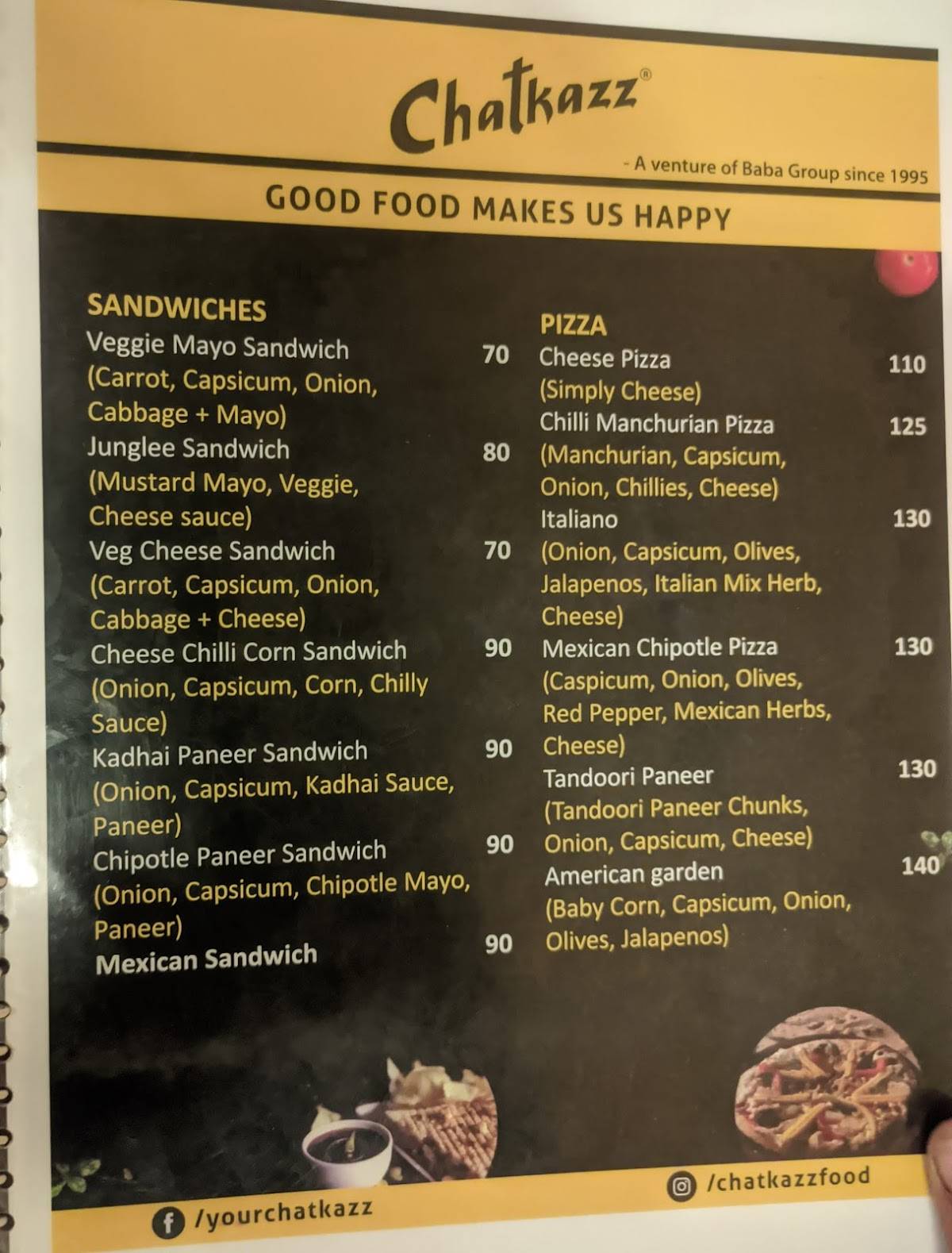 Menu at Chatkazz by Baba, Godhra