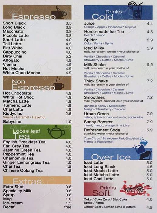 Menu at Chatterbox cafe, Sunnybank