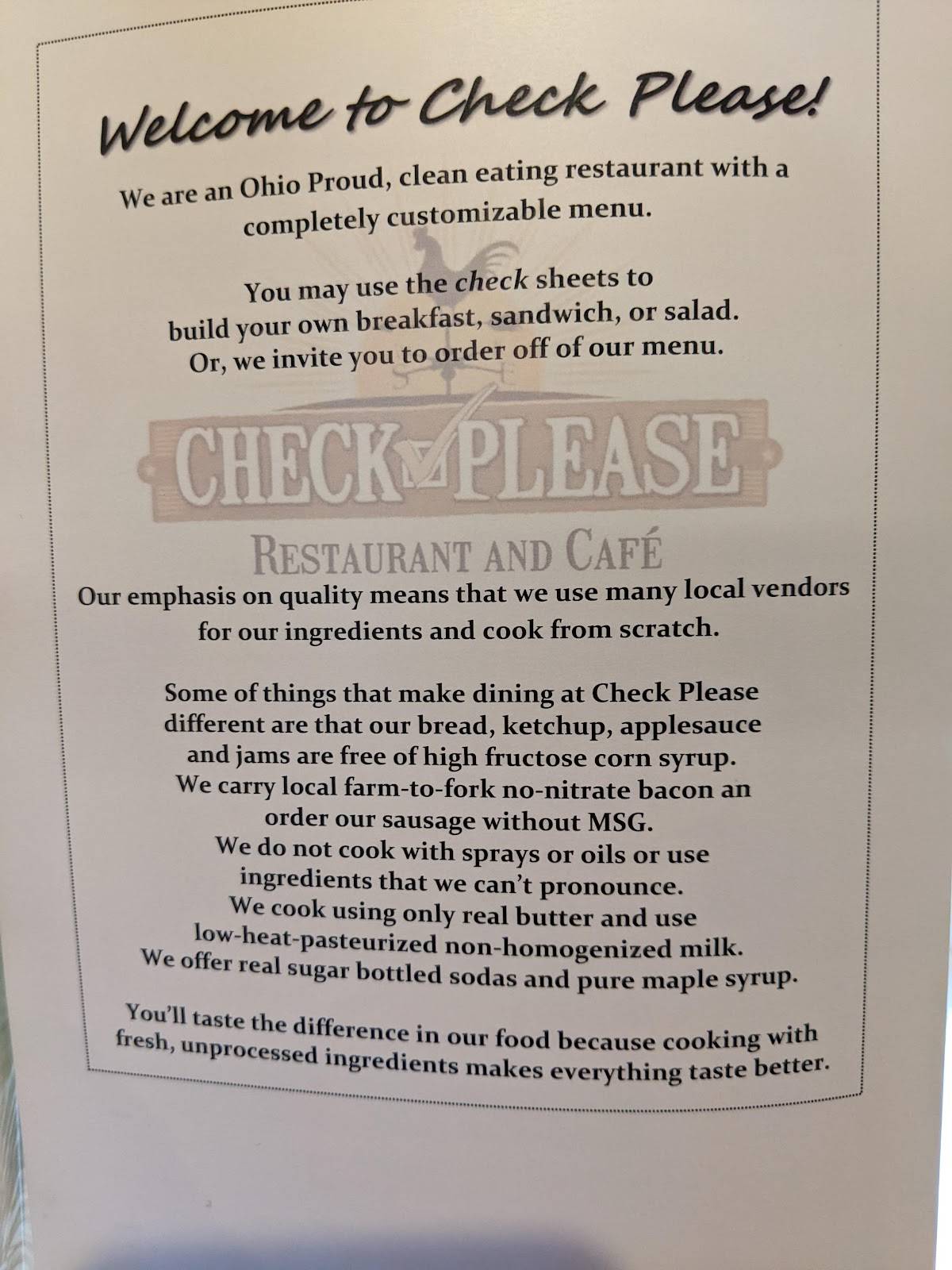 Menu at Check Please Cafe, Grafton