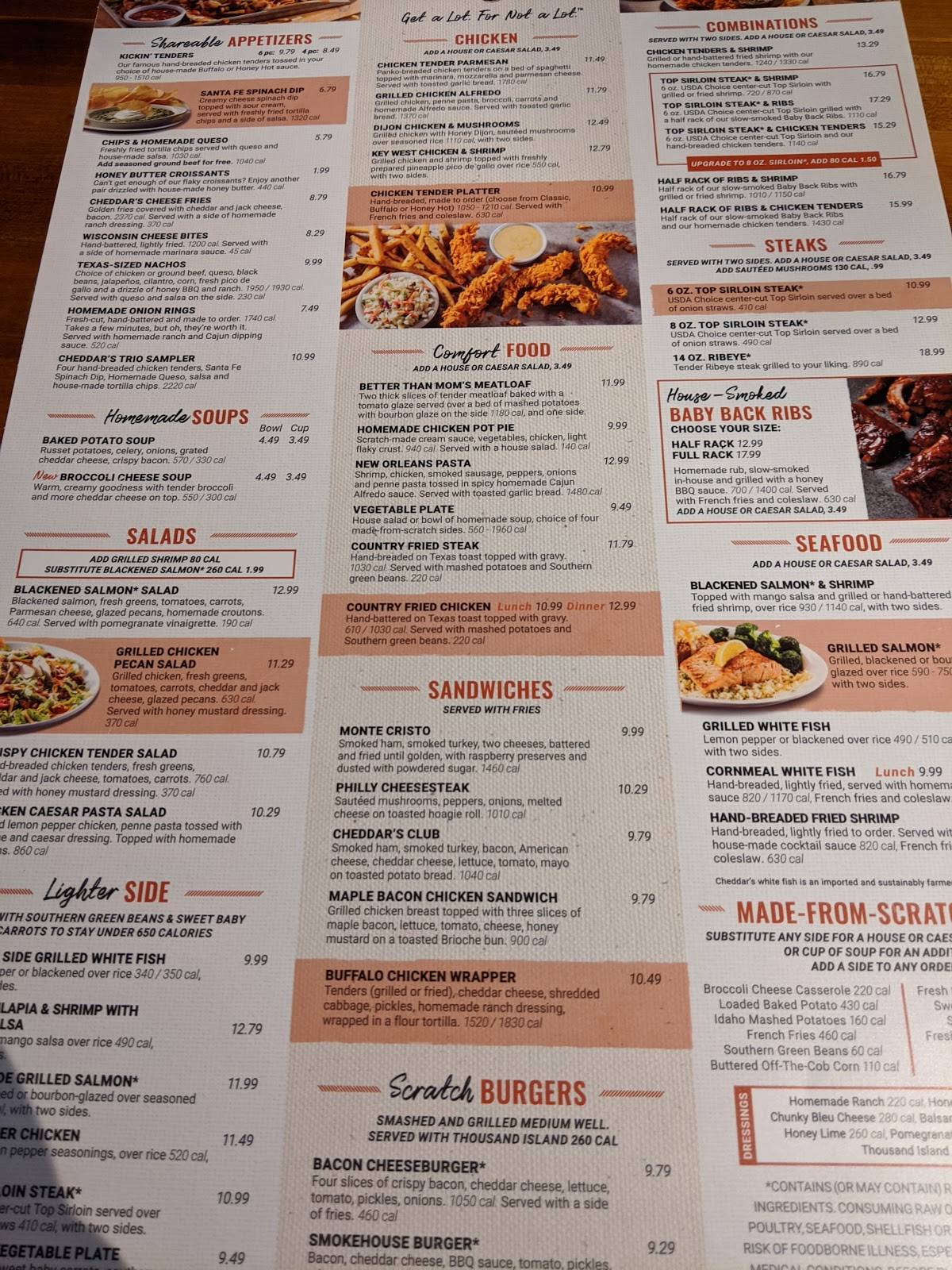 Menu at Cheddar's Scratch Kitchen restaurant, Lafayette