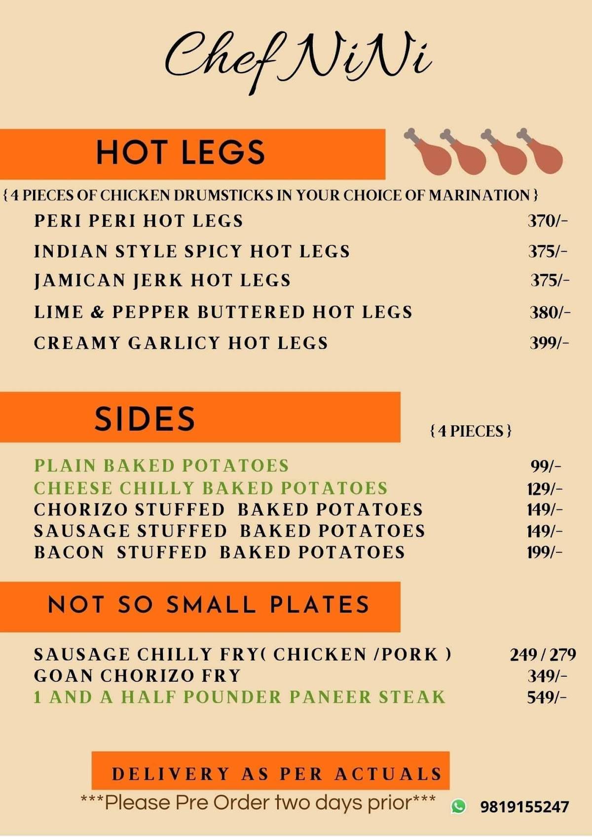 Menu at Chef Nini, Mumbai
