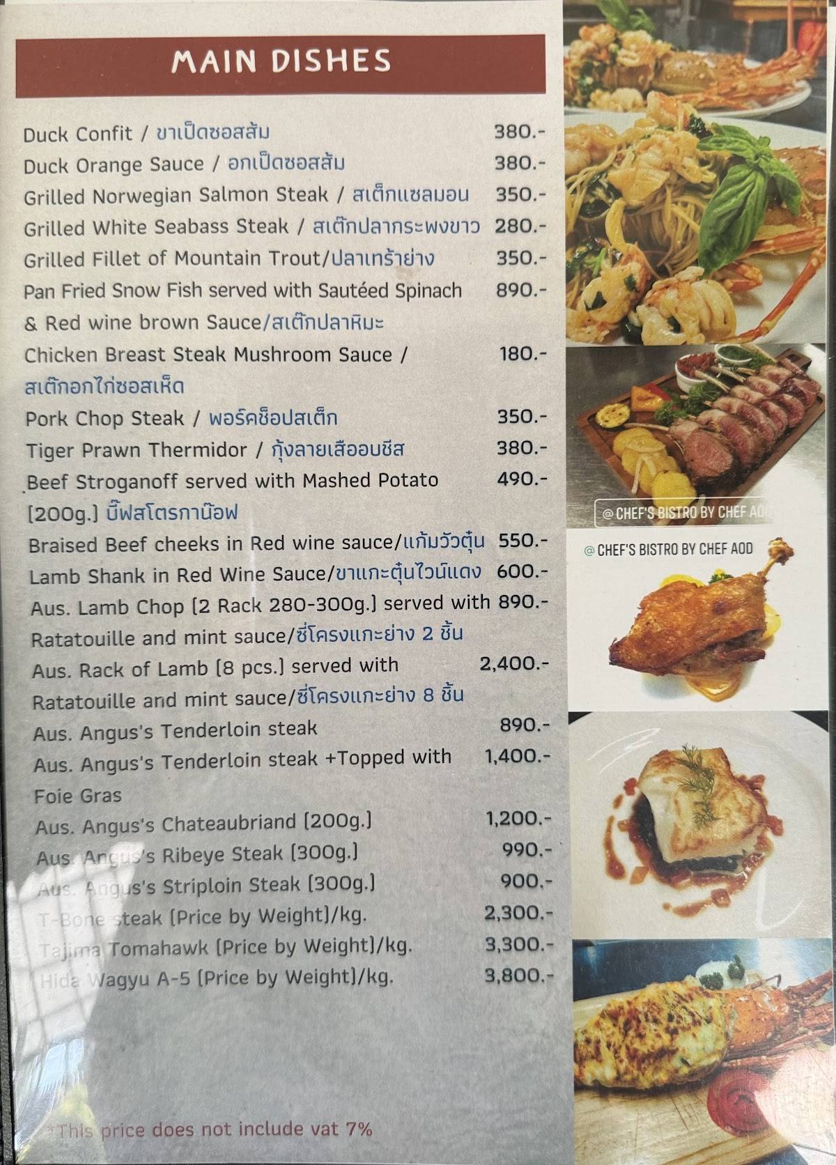 Carta del restaurante Chef's bistro by chef Aod, Chiang Mai