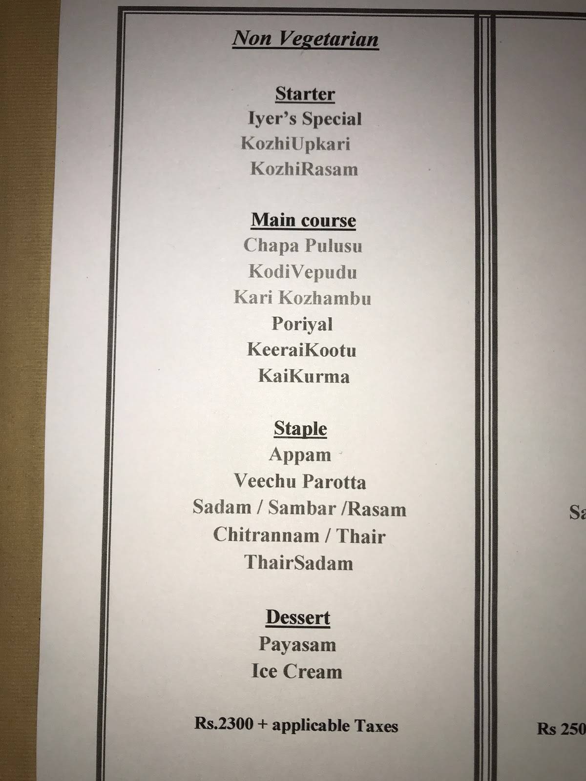 Menu at Dakshin, Chennai, Crowne Plaza Chennai Adyar Park