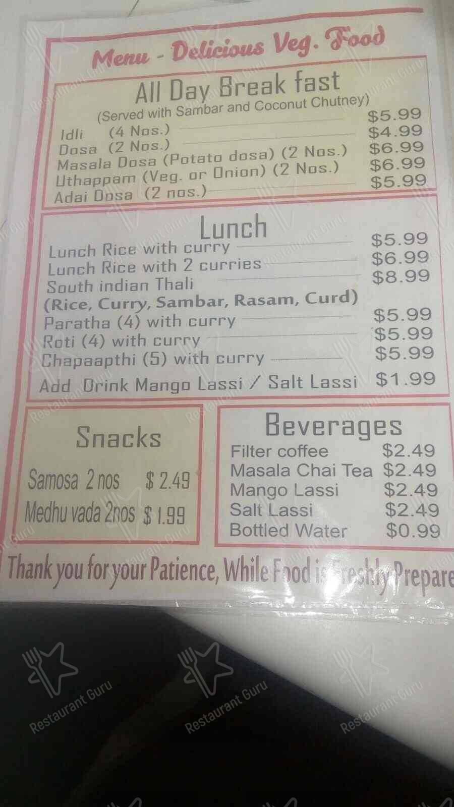 Menu at Chennai Express Supermart restaurant, Adelaide