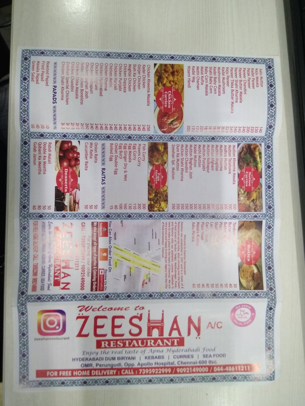 Menu at Zeeshan Restaurant, Chennai, OMR Service Rd