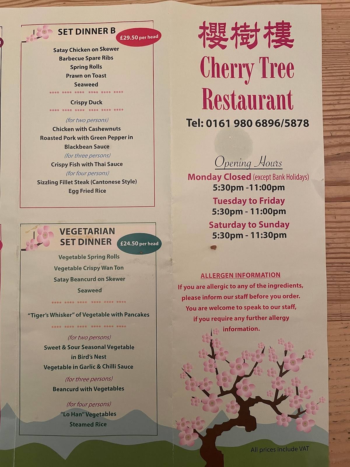 Menu at Cherry Tree restaurant, Altrincham, 309 Hale Rd