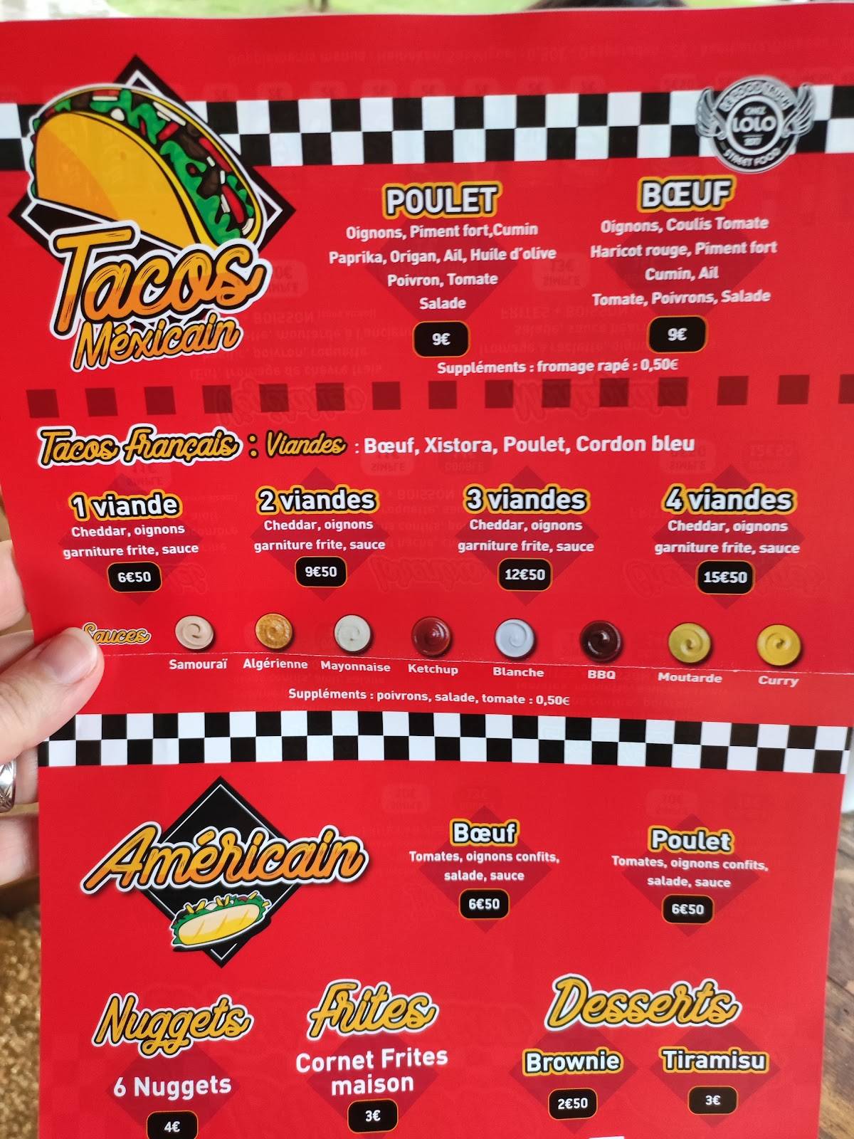 Menu at Chez Lolo Food Truck restaurant, Hendaye