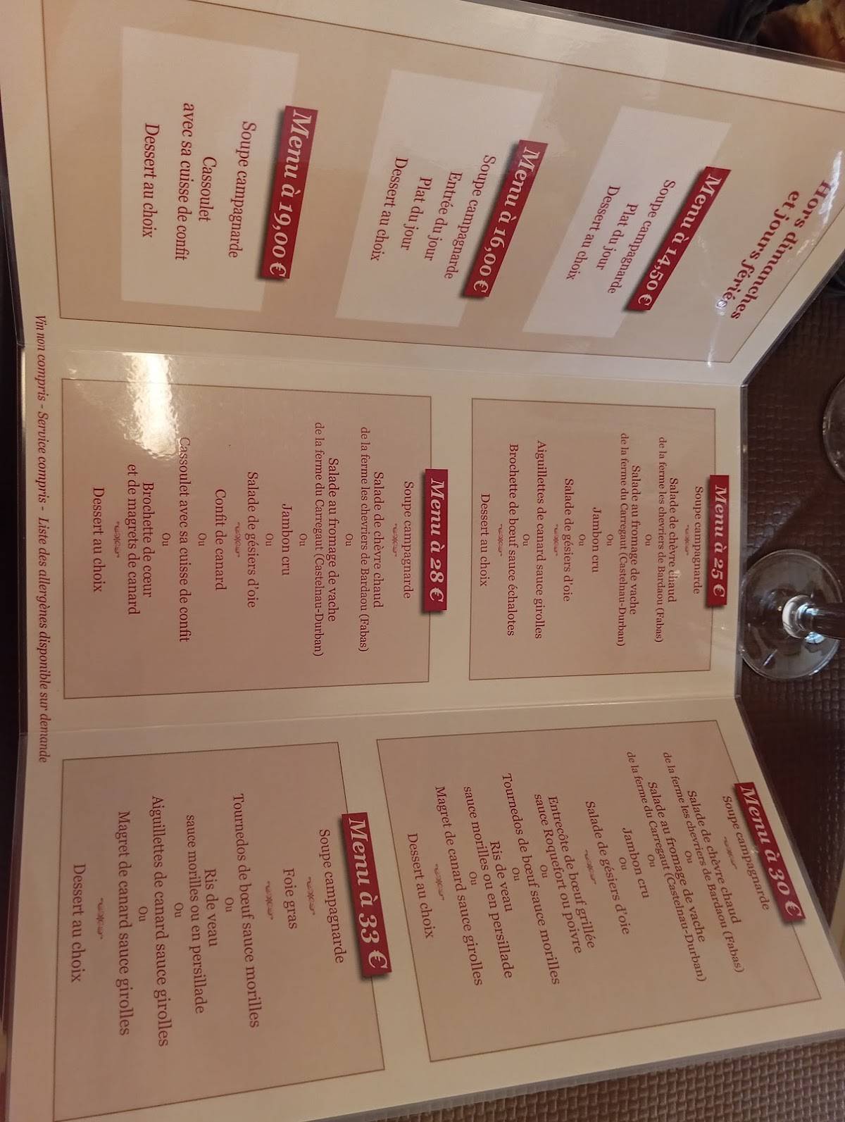 Menu au Restaurant Chez Victor, Castelnau-Durban
