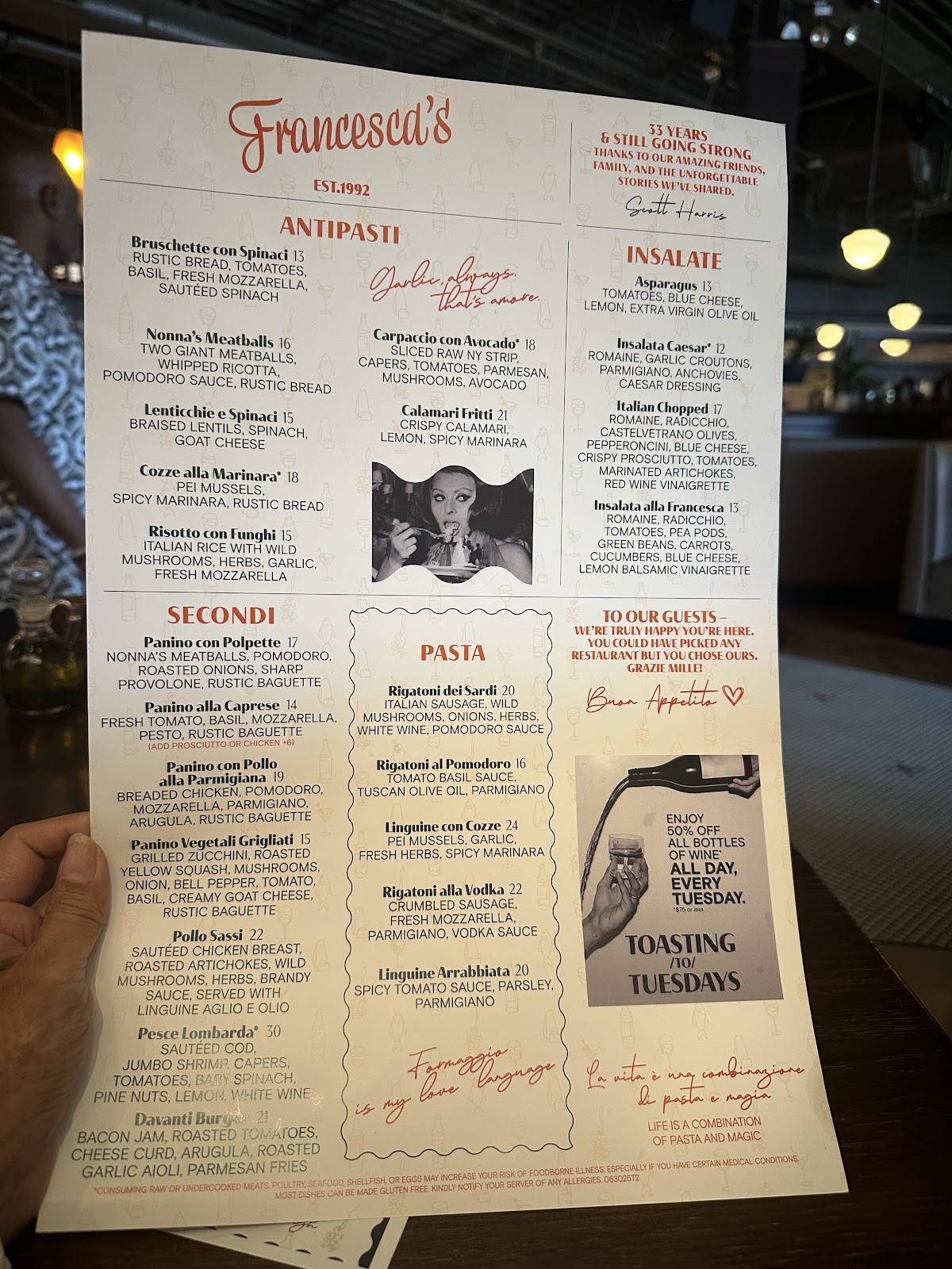 Menu at Francesca's on 95th restaurant, Oak Lawn, 95th St