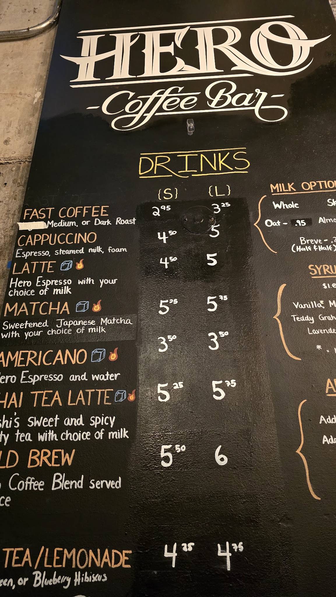 Menu at Hero Coffee and Bagel Bar, Chicago, 22 E Jackson Blvd