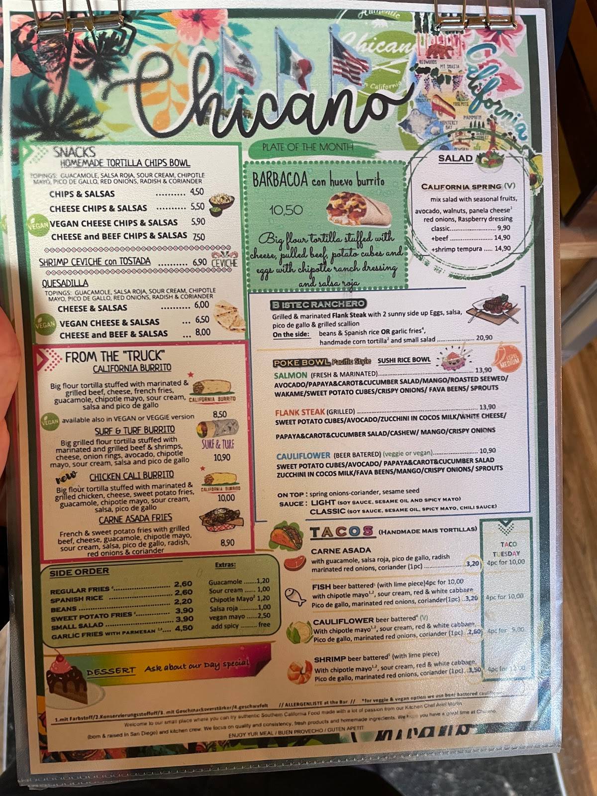 Carta del restaurante Chicano, Treveris