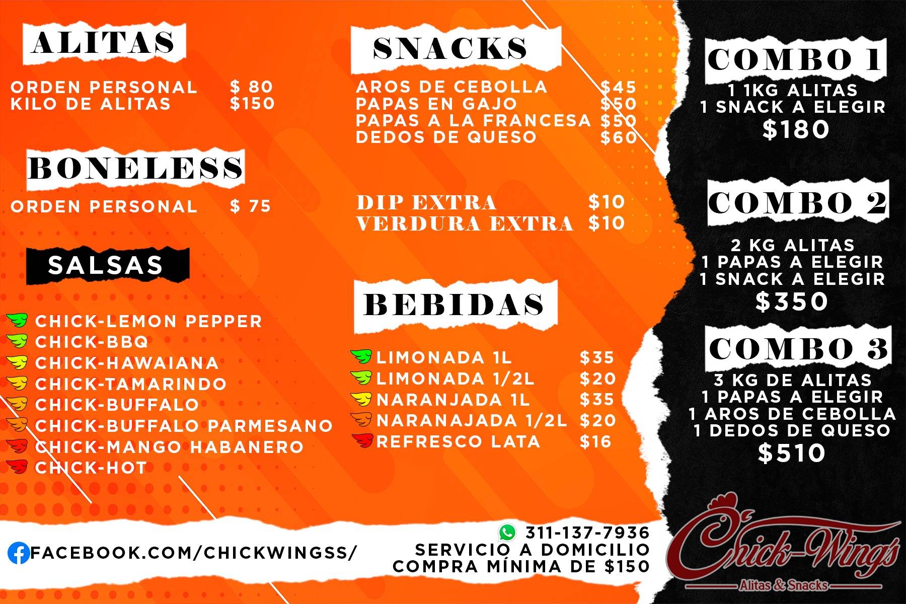 Menu at Chick Wings restaurant, Tepic