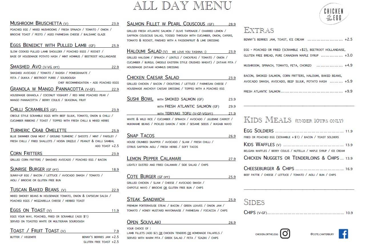 Menu at Chicken Or The Egg Cafe, Canterbury