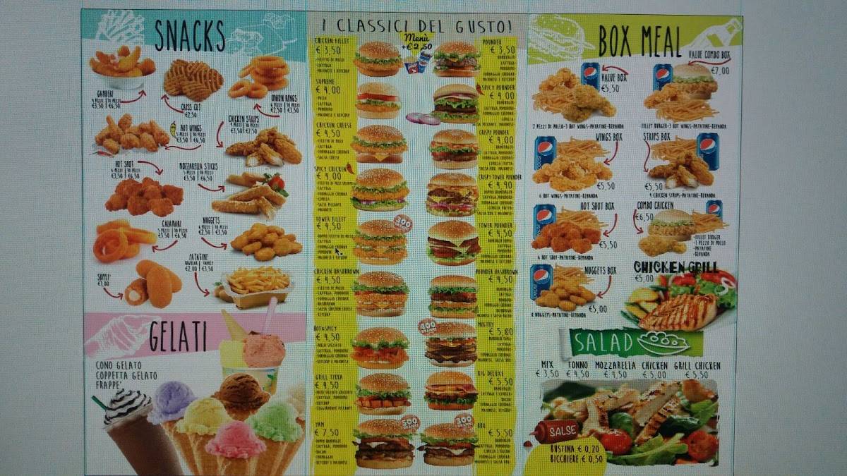 Menu at Chickenhut Barberini, Rome