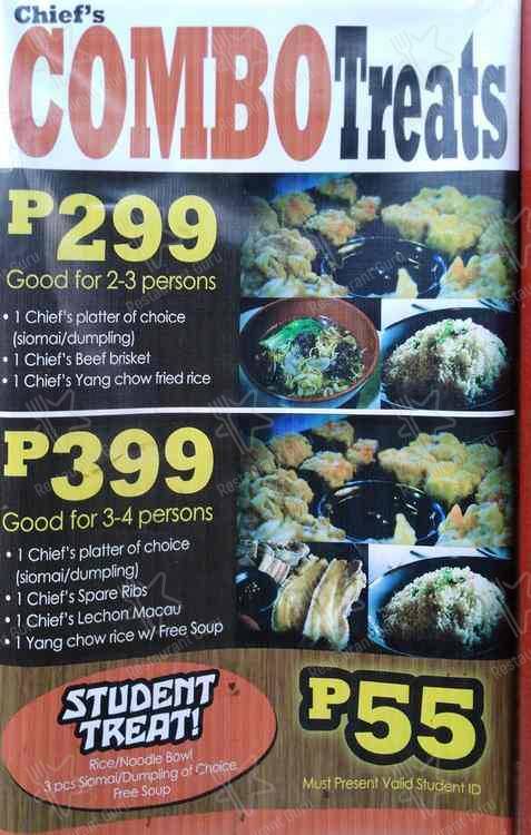 Menu at Chief's Dimsum House, Tagaytay