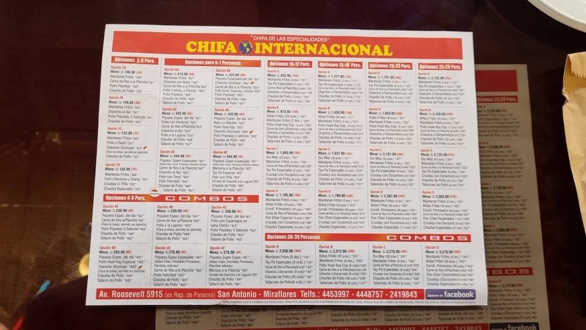 Carta del restaurante Chifa Internacional, Surquillo, Av. Roosevelt ...